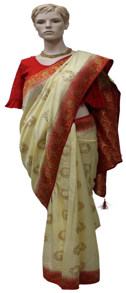 Beautiful Red & Off White saree – Hi End Fashions Inc